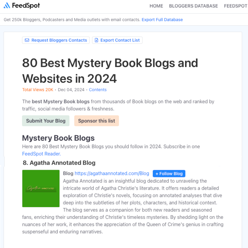 How Exciting! AgathaAnnotated.com Rated 8th Best Out of 80 Blogs and ...